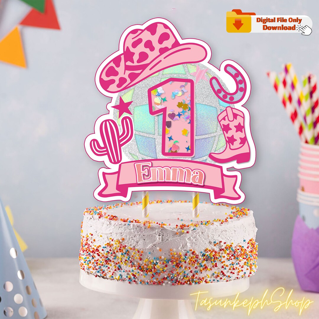 Printable Rodeo Cake Topper Pink Disco, First Rodeo Birthday Girl ...