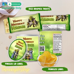 Shrek Birthday Party Printables Bundle, Custom Name Shrek Chip Bags ...