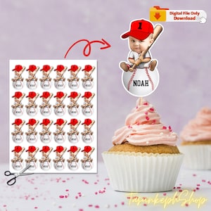 Printable Baseball Personalized Face Cupcake Toppers, Sports Cake ...