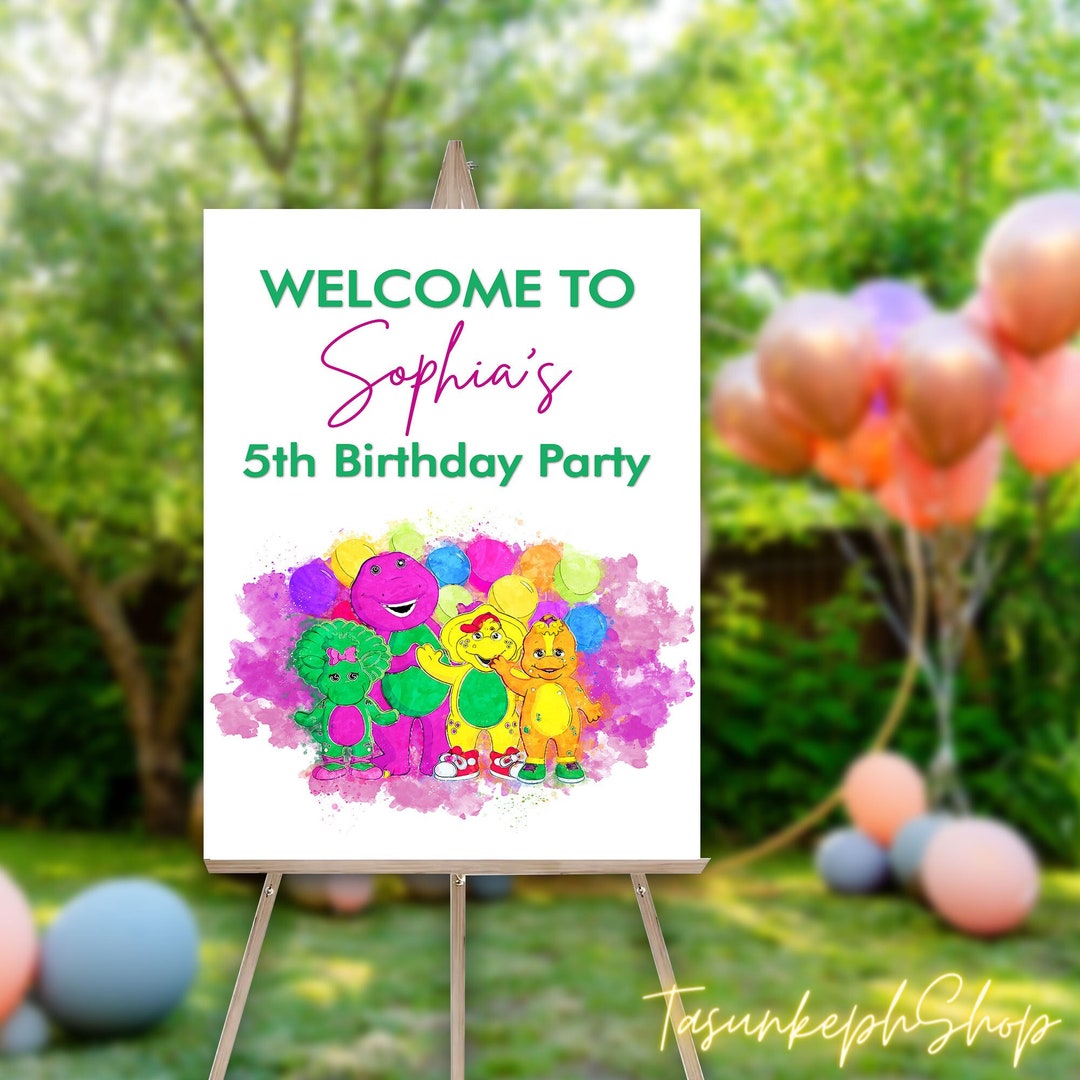 Barney Birthday Welcome Sign, Birthday Party Welcome Sign, Birthday ...