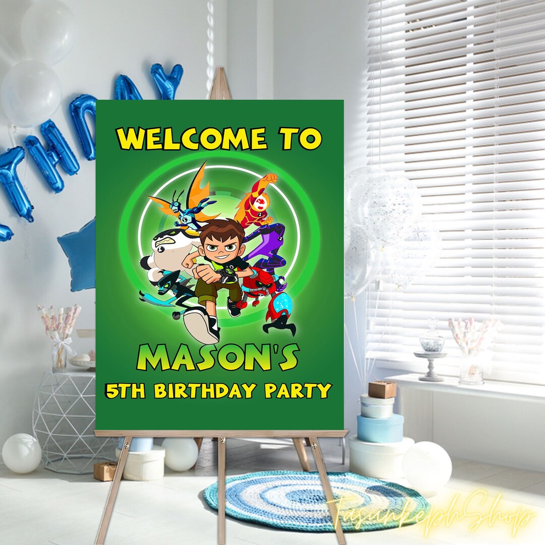 Printable Ben 10 Birthday Welcome Sign, Birthday Sign Printable, 10th ...