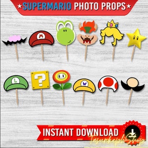 Printable Super Mario Photo Props Party,printable Super Mario Cake ...