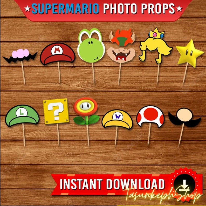 Printable Super Mario Photo Props Partyprintable Super Mario - Etsy