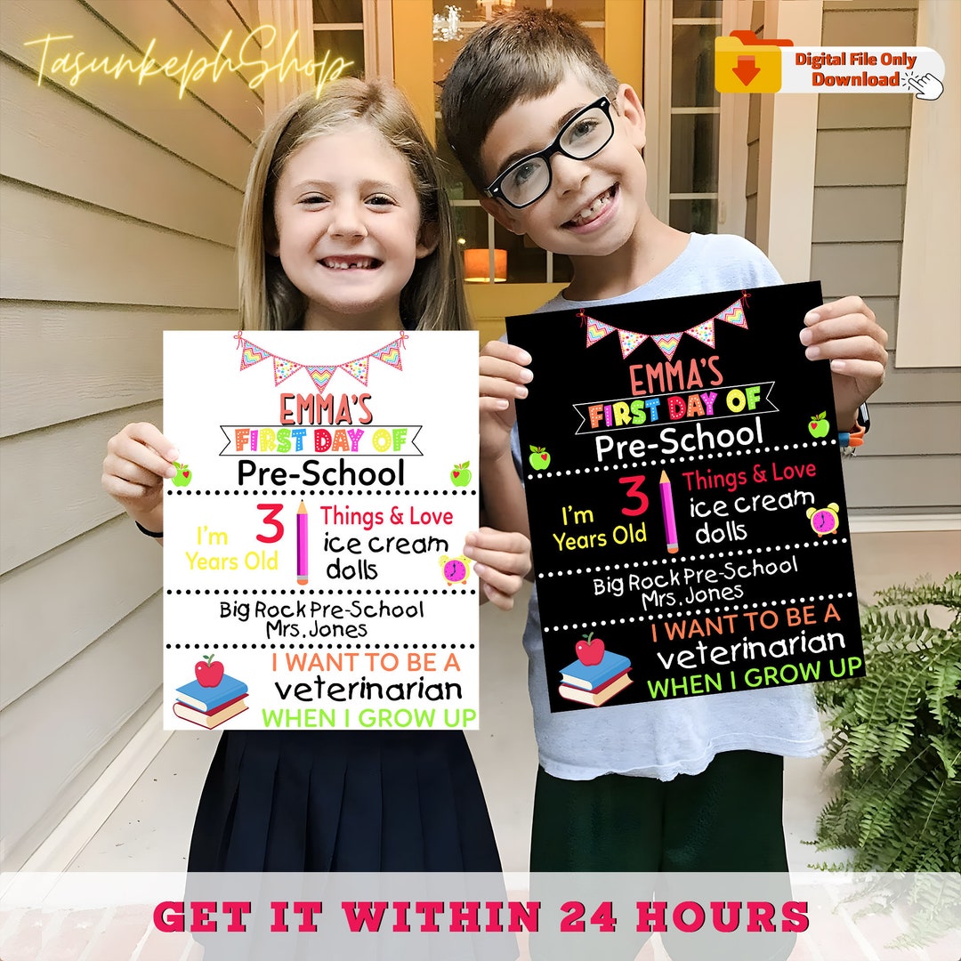 Printable Back to School Sign, My First Day of Preschool Sign ...
