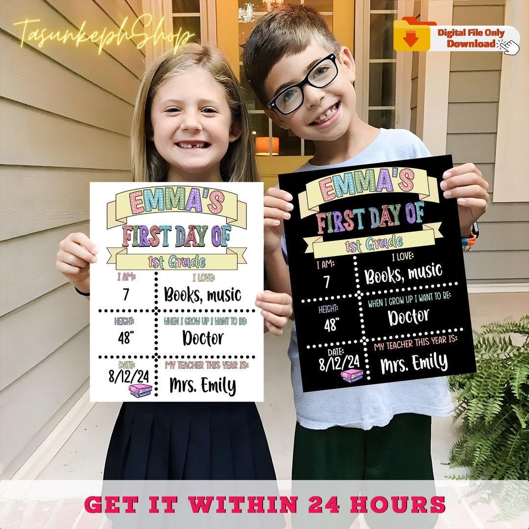 Printable First Day of School Sign, Personalized Back to School Sign ...