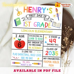 Printable Back to School Sign First Day of School, Personalized School ...