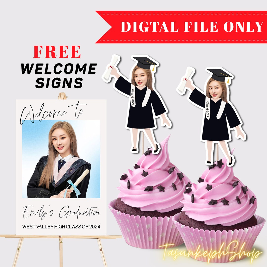 Printable Graduation Cupcake Toppers With Your Face Class of 2024 ...