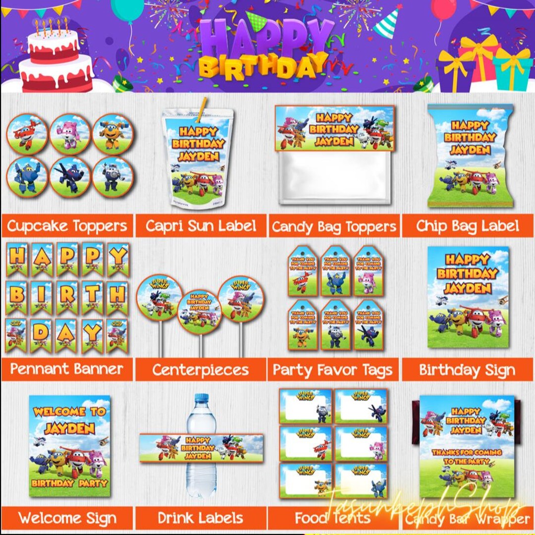 Printable Personalized Super Wings Party Supplies, Super Wings Birthday ...