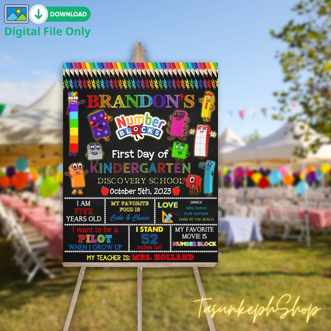 Numberblock Chalkboard School Sign, Chalkboard School Sign, First Day ...