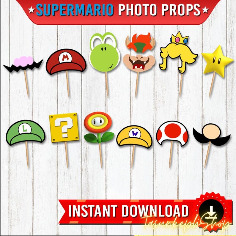 Printable Super Mario Photo Props Partyprintable Super Mario - Etsy
