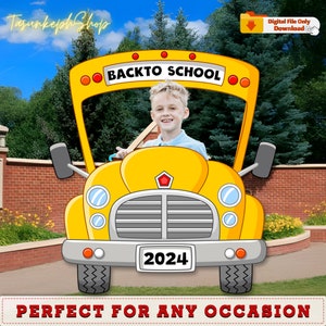 Printable School Bus Photo Booth, Back to School Selfie Frame, School ...