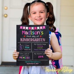 First Day of Kindergarten School Chalkboard Sign, First Day of School ...