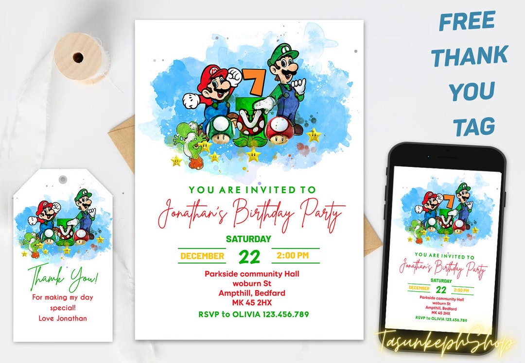 Printable Personalized Super Mario Invitation, Mario Bros Invitation ...