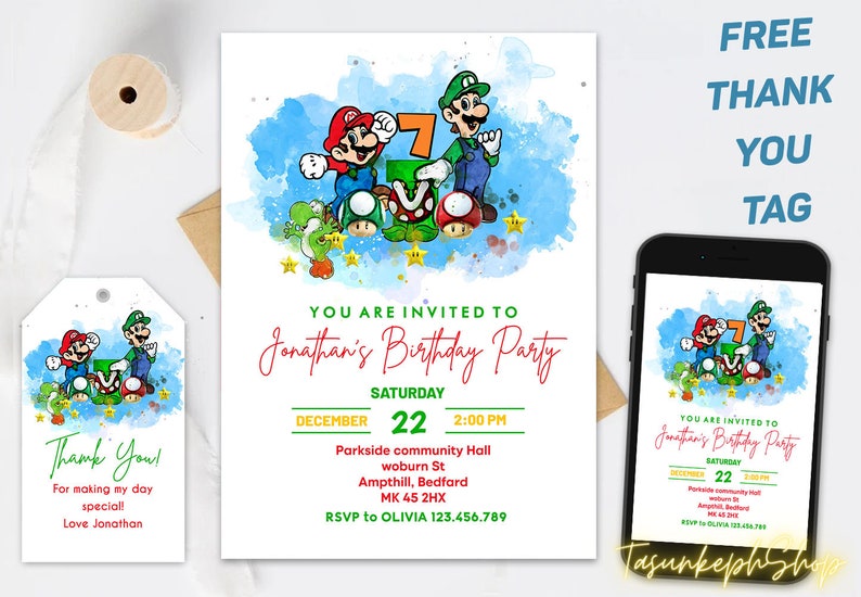 Printable Personalized Super Mario Invitation Mario Bros - Etsy