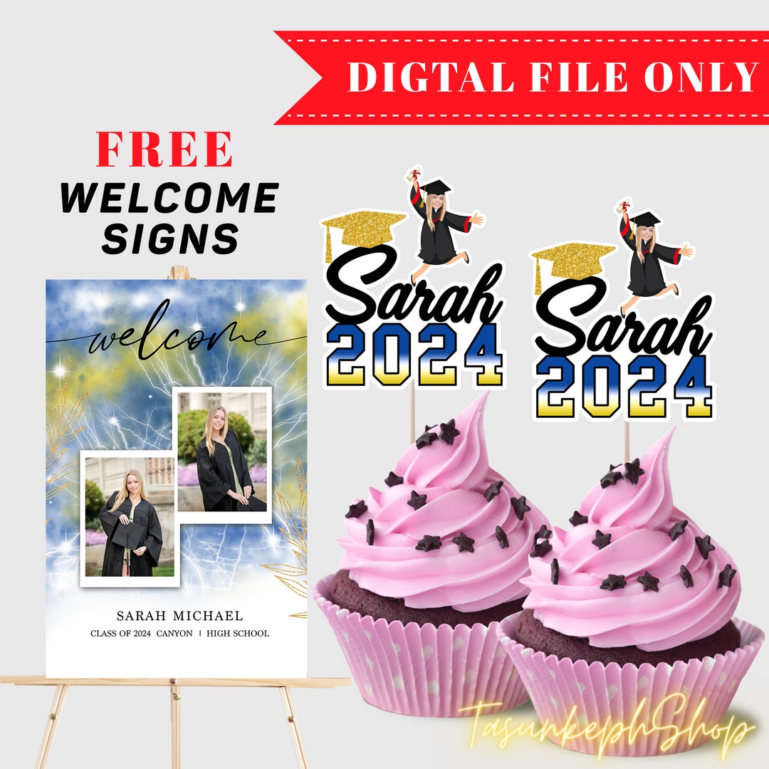 Printable Graduation Cupcake Toppers With Your Face Class of 2024 ...