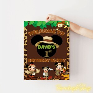 Safari Mickey Birthday Banner, Mickey Mouse Safari Birthday Party ...