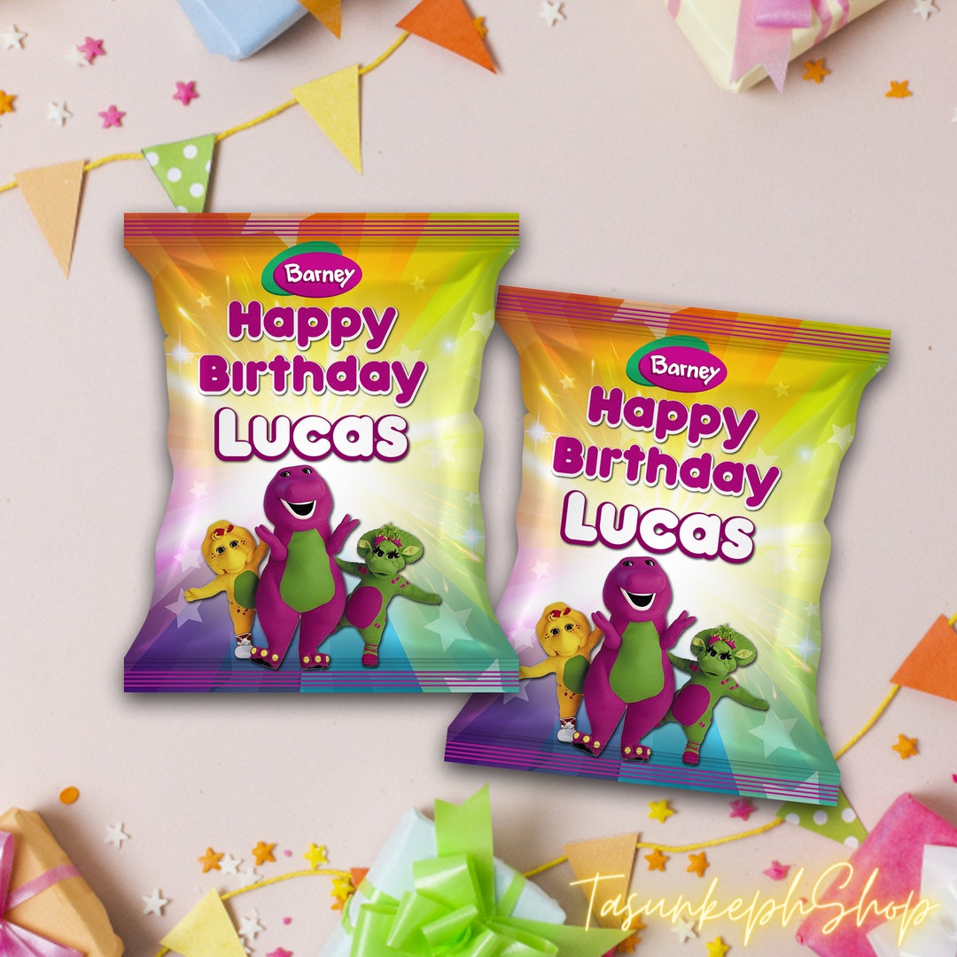 Printable Personalized Barney Birthday Chip Bag, Chips Label Chip Bag ...