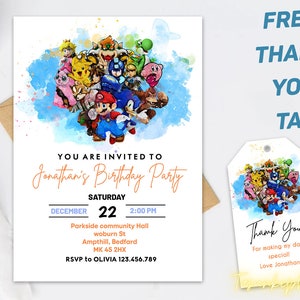 Printable Personalized Super Smash Bros Invitation, Super Mario Video ...