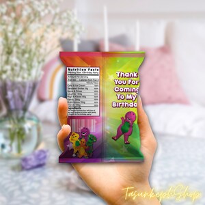 Printable Personalized Barney Birthday Chip Bag, Chips Label Chip Bag ...
