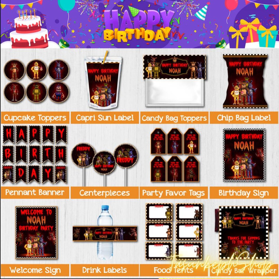 Imprimible Freddys Cake Topper,Fiesta de cumpleaños personalizada de ...