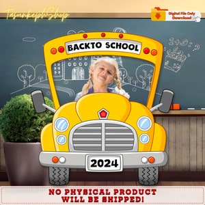 Printable School Bus Photo Booth, Back to School Selfie Frame, School ...