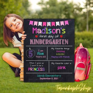 First Day of Kindergarten School Chalkboard Sign, First Day of School ...