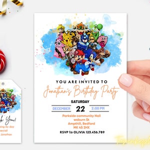 Printable Personalized Super Smash Bros Invitation, Super Mario Video ...