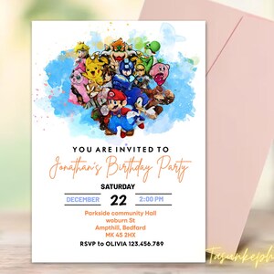 Printable Personalized Super Smash Bros Invitation, Super Mario Video ...
