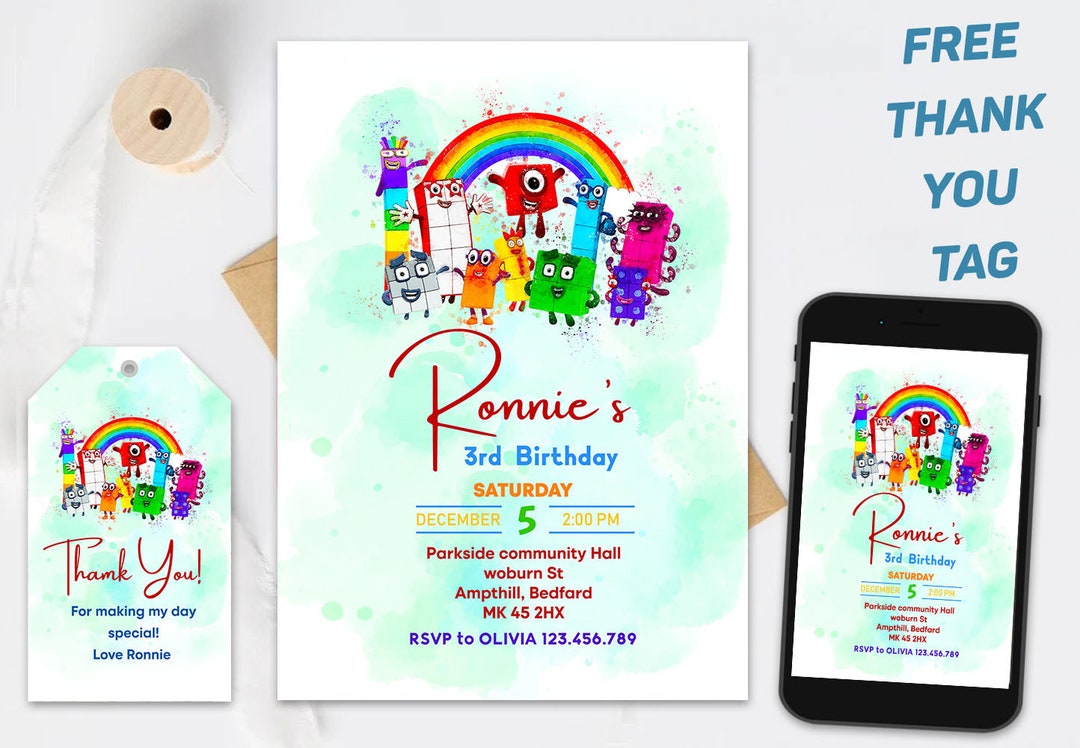Printable Personalized Numberblock Invitation, Numberblocks Invitation ...