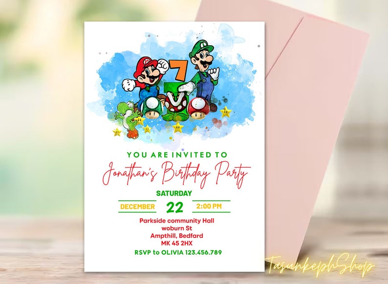 Printable Personalized Super Mario Invitation Mario Bros - Etsy