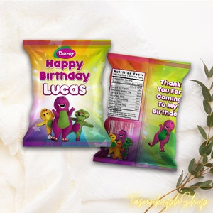 Printable Personalized Barney Birthday Chip Bag, Chips Label Chip Bag ...