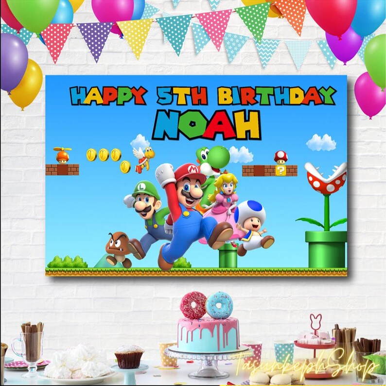 Super Mario Birthday Backdrop Party Supplies Super Mario - Etsy