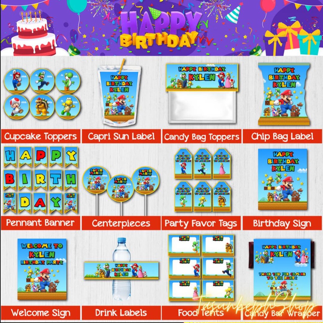 Printable Super Mario Cake Topper, Personalized Super Mario Birthday ...