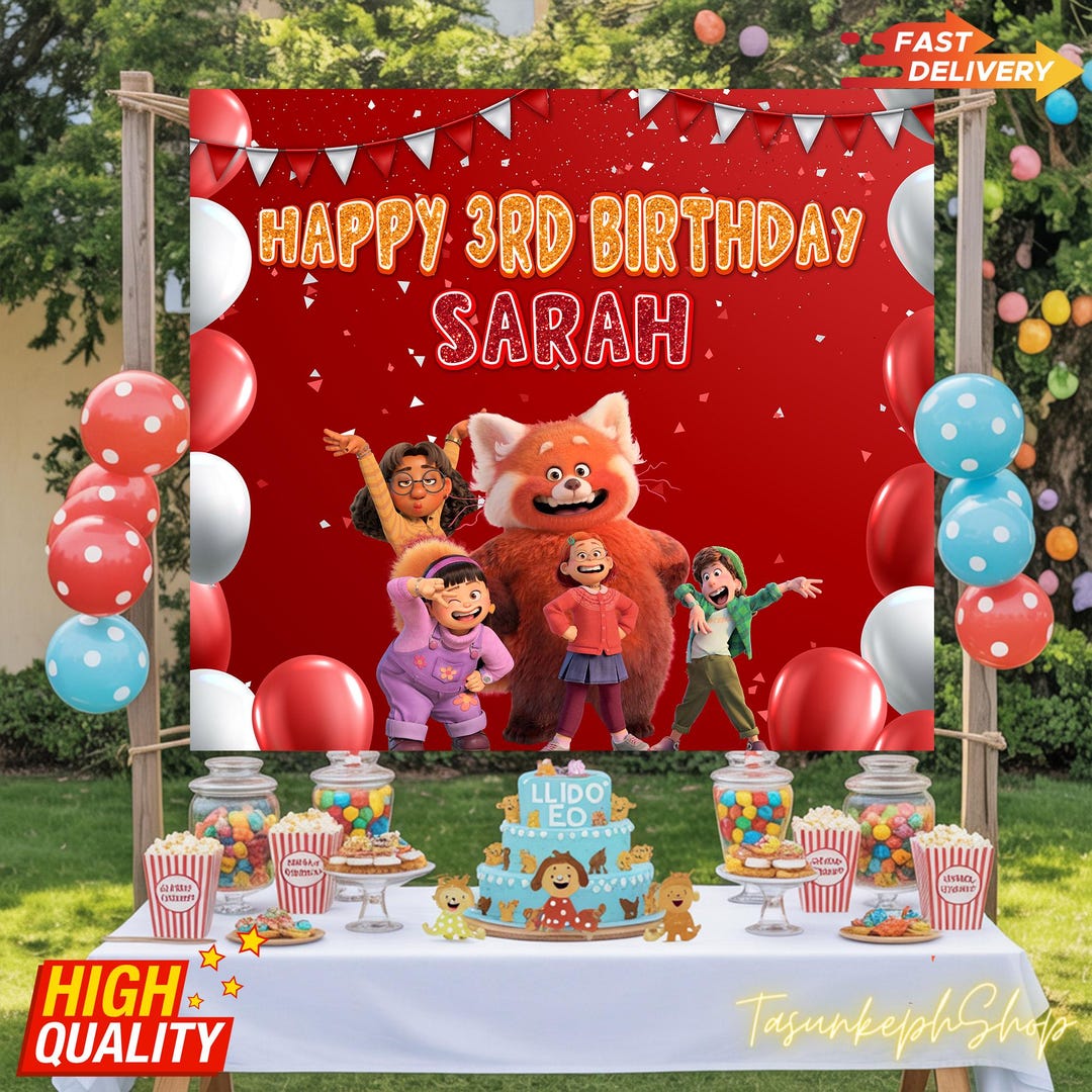 Turning Red Birthday Backdrop, Turning Red Party Banner Decorations ...
