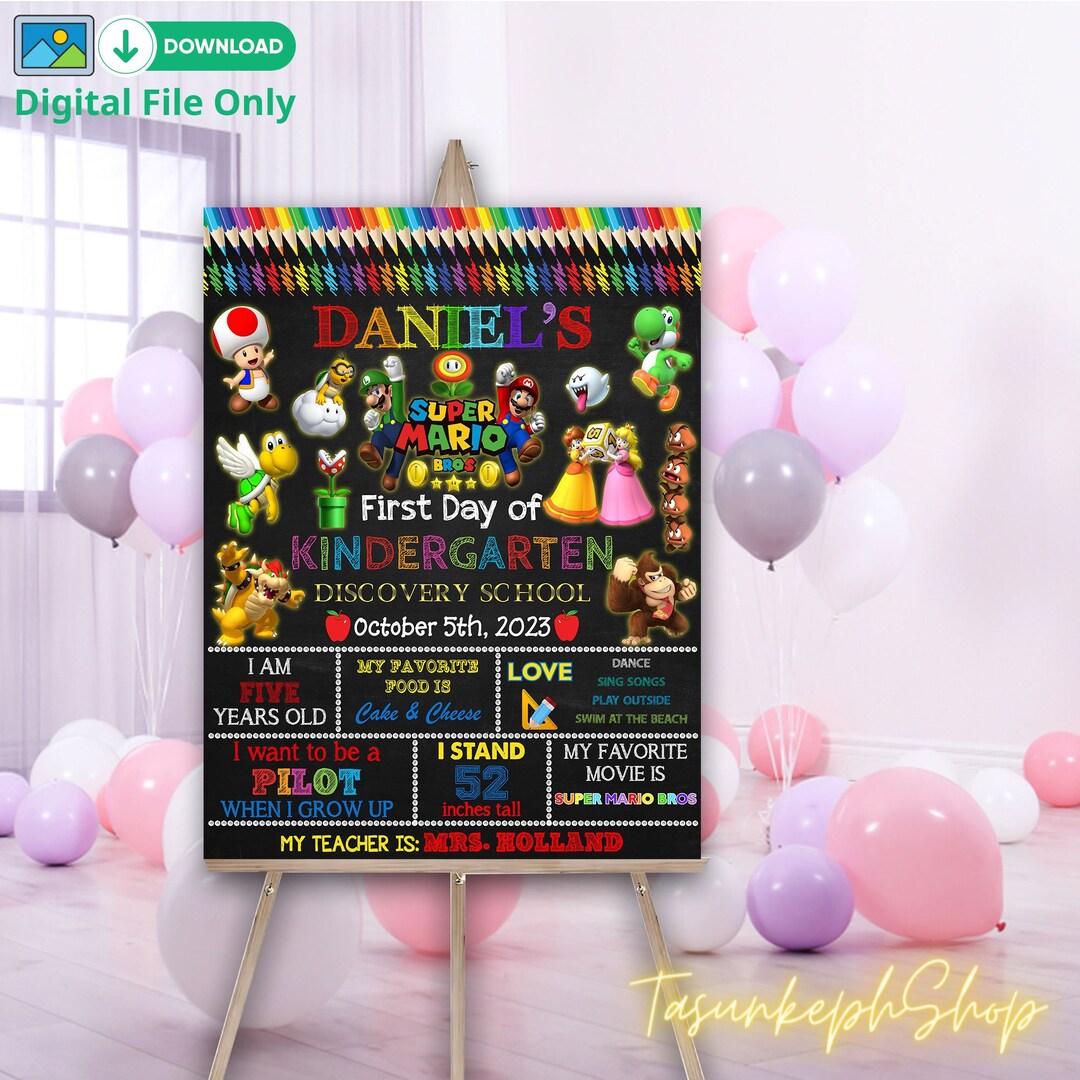 Super Mario Bros Chalkboard School Sign, Back to School Chalkboard ...