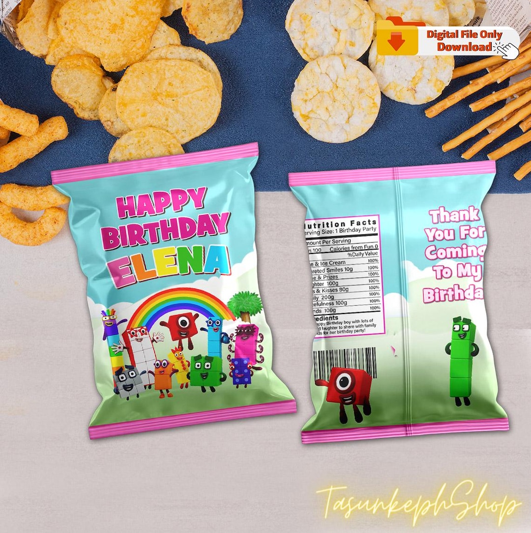 Printable Numberblocks Birthday Chip Bags, Personalized Pink ...