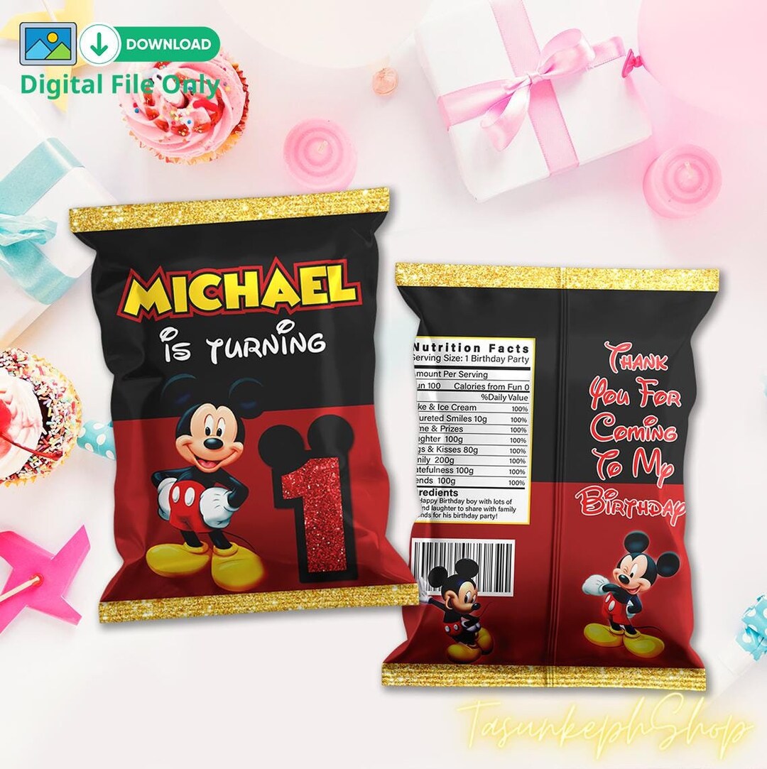 Mickey Mouse Chip Bag Custom Printable Files, Mickey Party Favors ...