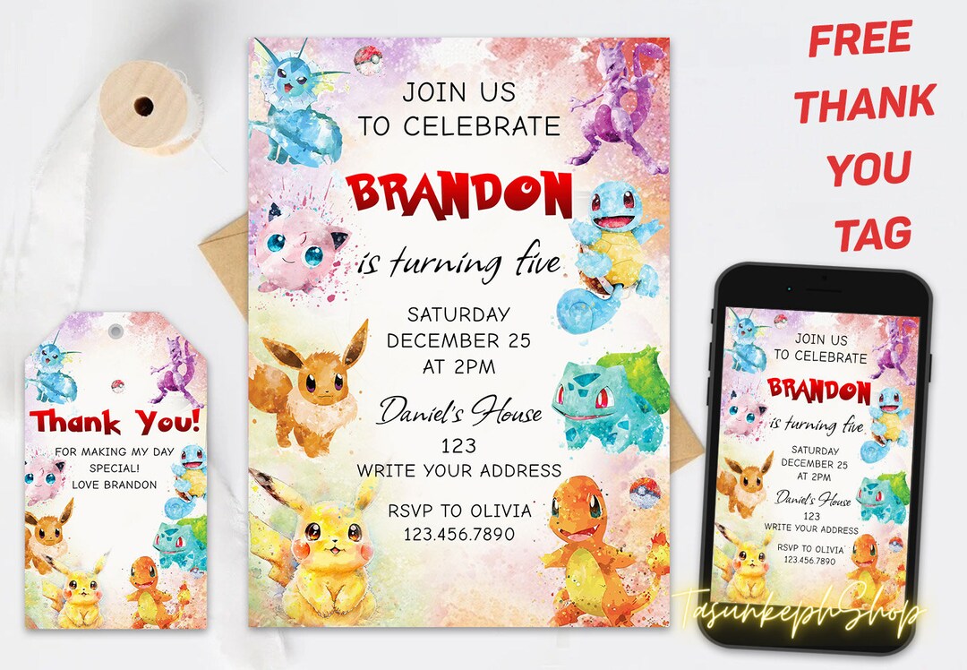 Pokemon Invitation Pikachu Invite Pokemon Evite Pokemon - Etsy UK