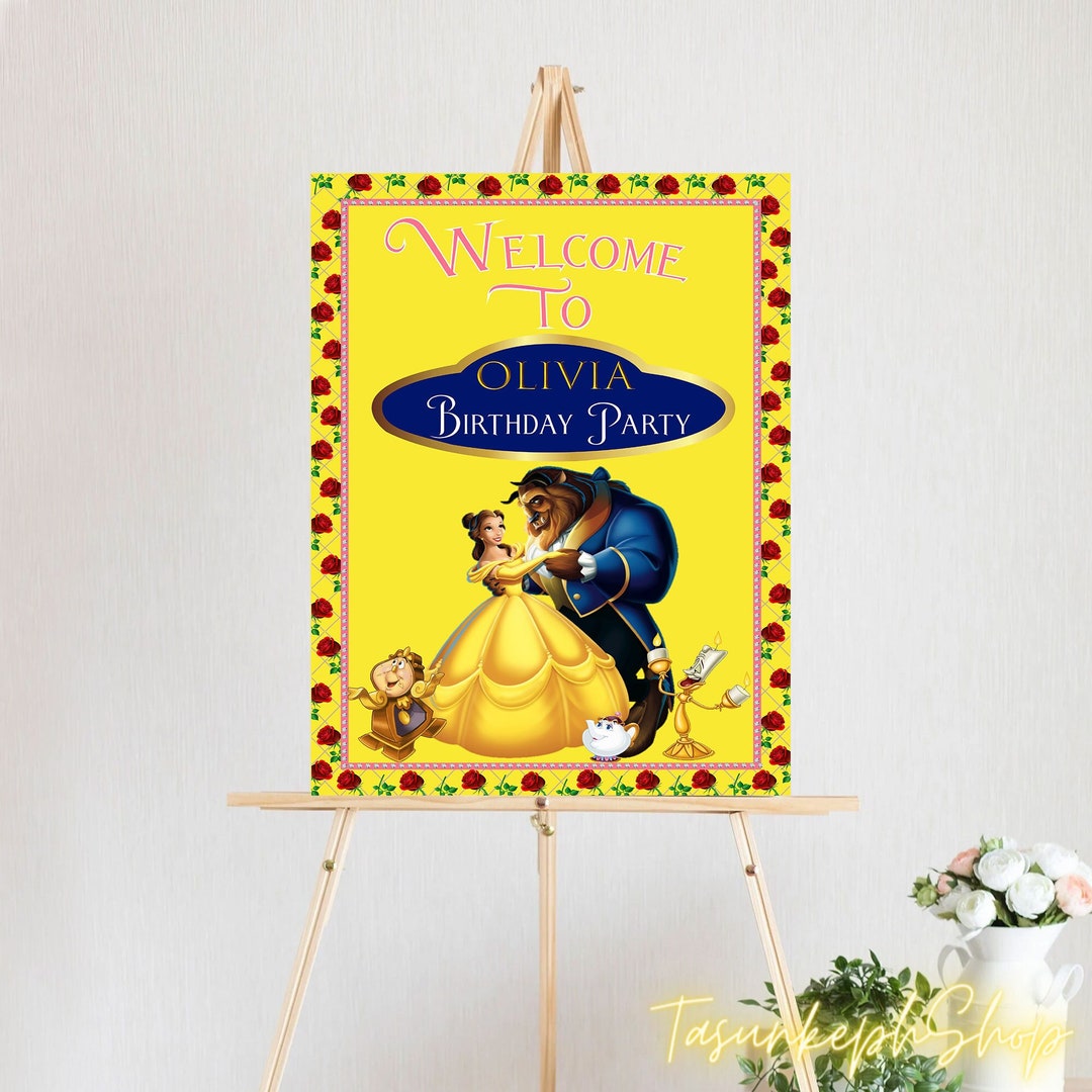 Beauty and the Beast Welcome Sign, Princess Birthday Sign, Cinderella ...