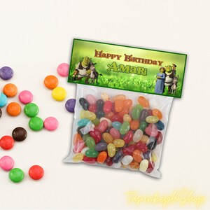 Printable Personalized Shrek Birthday Candy Bag Topper, Shrek Party ...