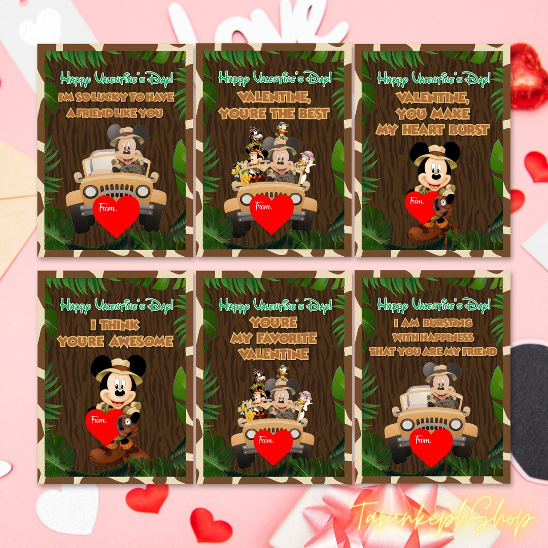 Mickey Safari Valentine's Day Cards for Kids Digital File, Mickey and ...