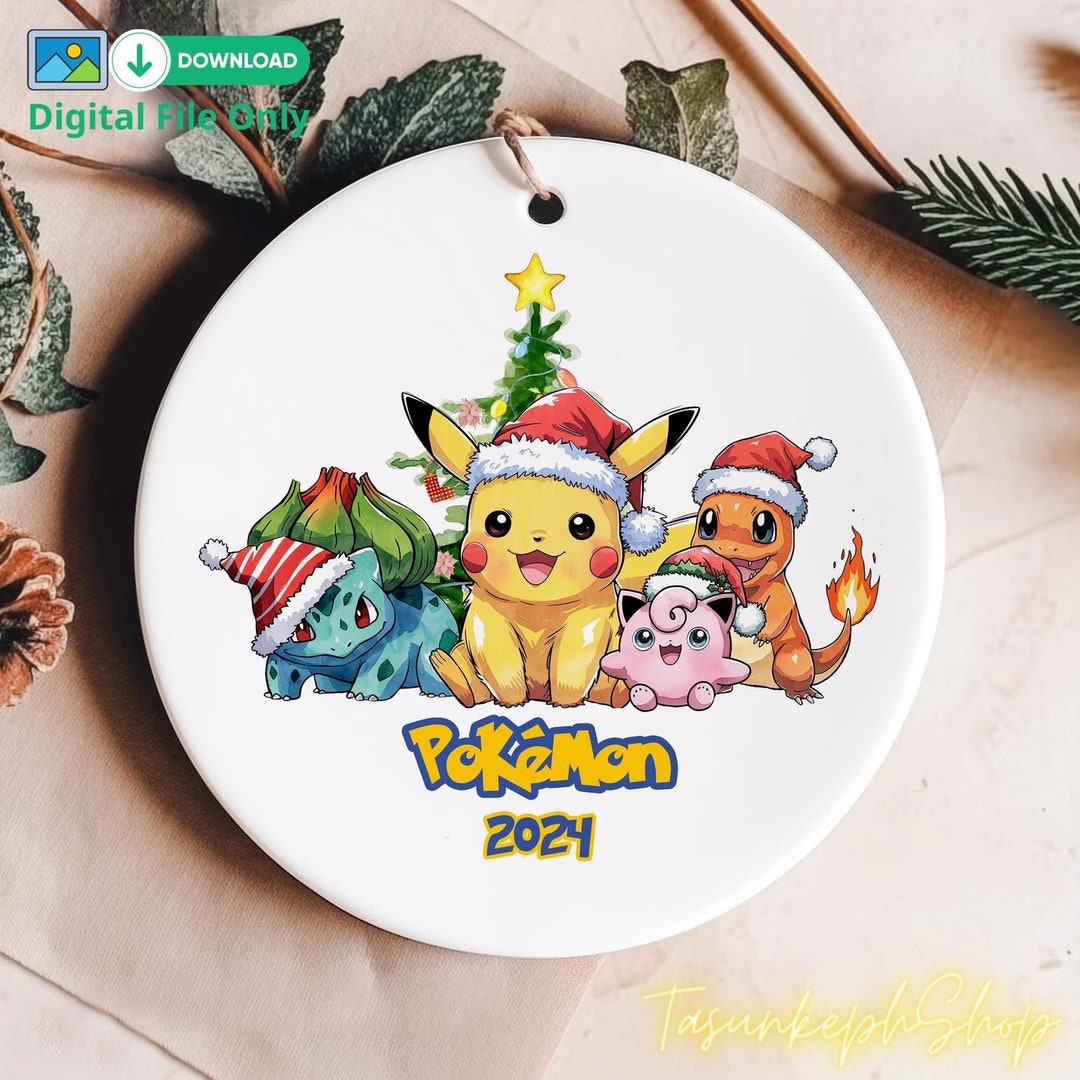 Printable Christmas Pokemon Ornament PNG, Festive Holidays PKM Ornament ...