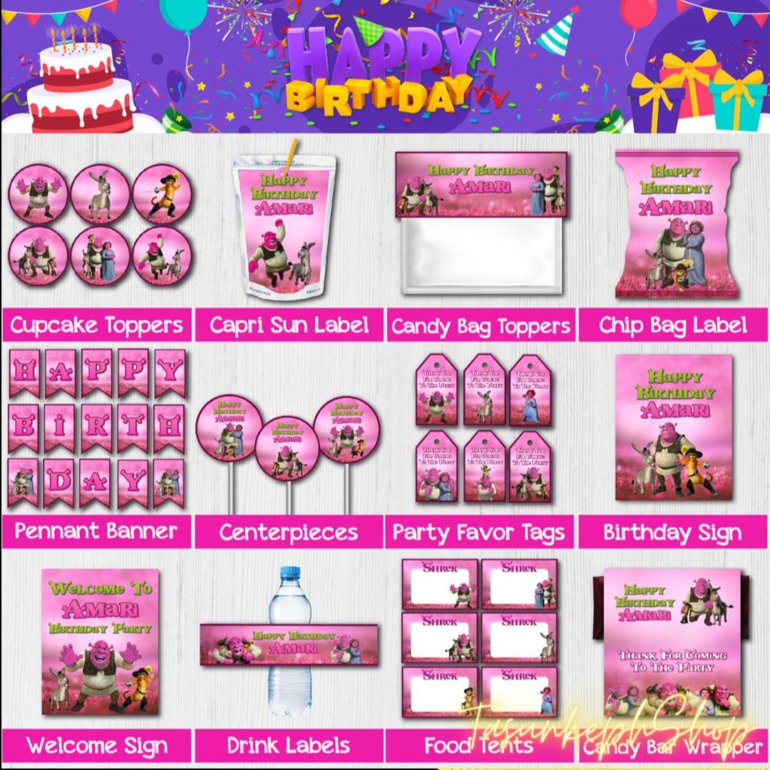 Printable Shrek Cake Topper, Personalized Shrek Birthday Party, Shrek ...