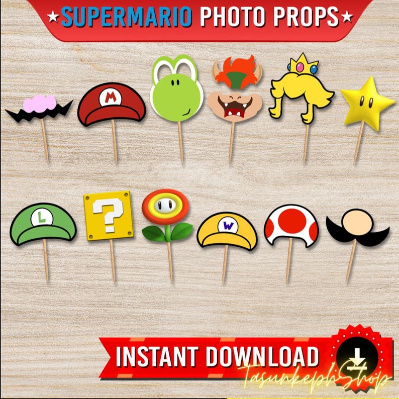 Printable Super Mario Photo Props Partyprintable Super Mario - Etsy
