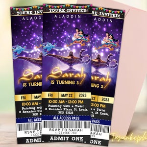 Printable Aladdin Birthday Ticket Invitation, Ticket Invitation ...