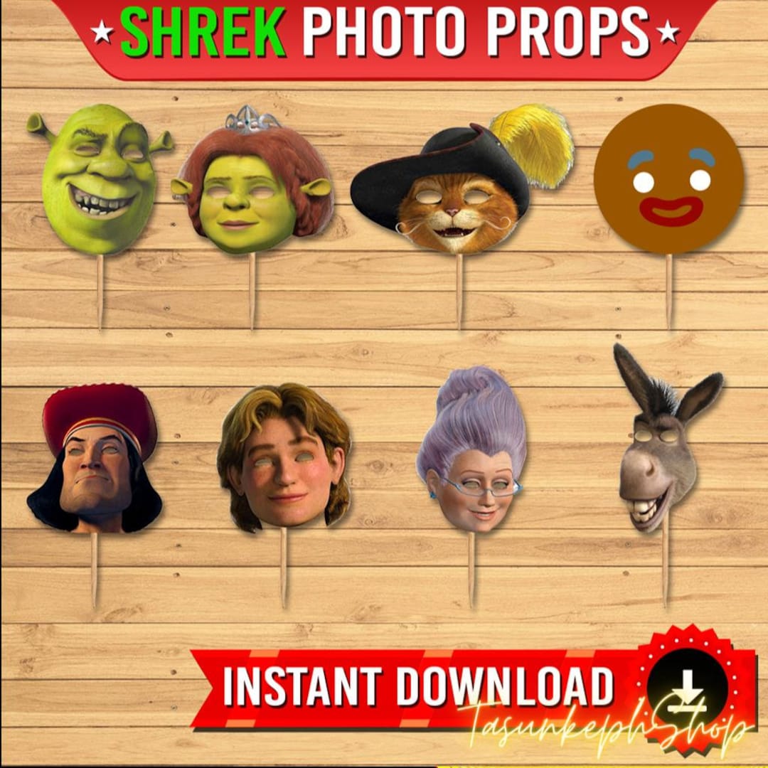 Printable Shrek Photo Props Party, Printable Shrek Cake Topper ...