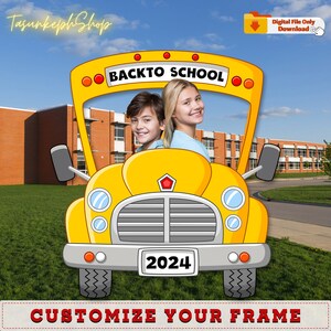Printable School Bus Photo Booth, Back to School Selfie Frame, School ...