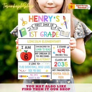 Printable Back to School Sign First Day of School, Personalized School ...