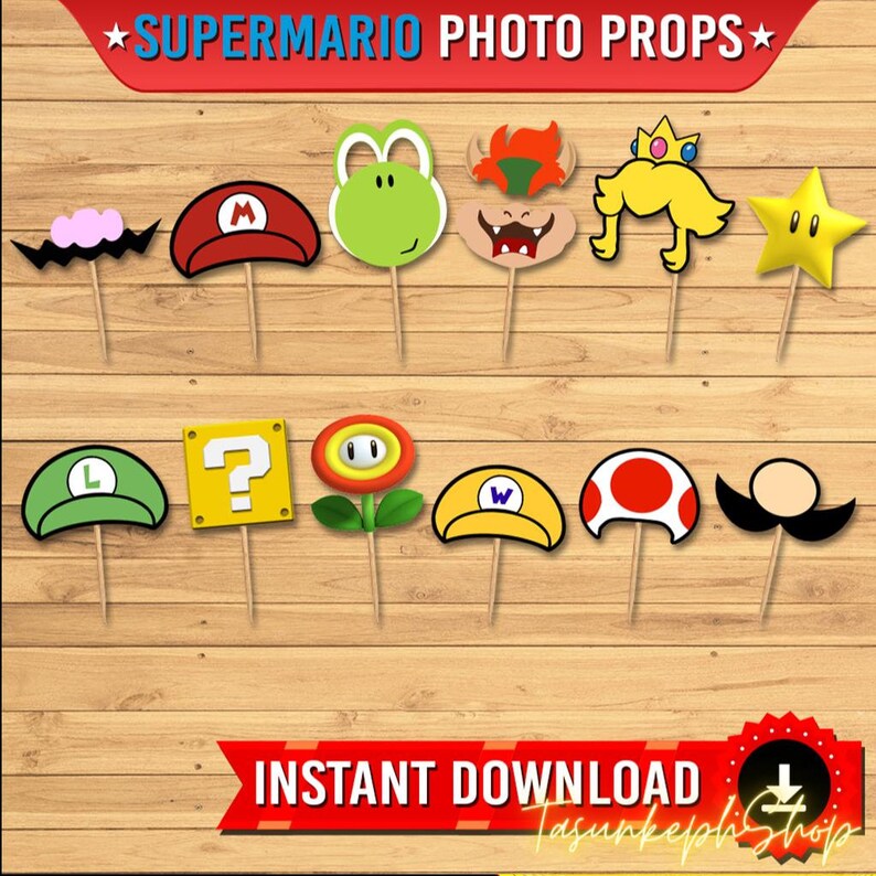 Printable Super Mario Photo Props Partyprintable Super Mario - Etsy