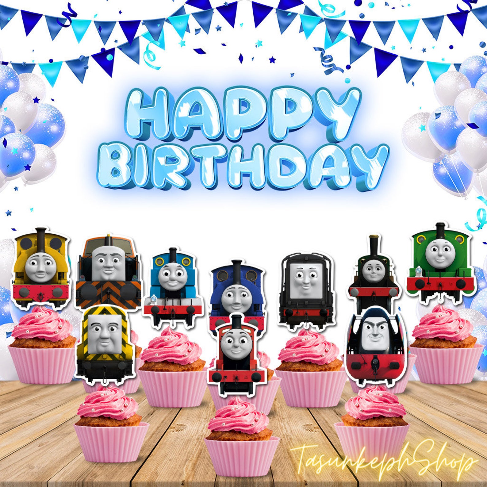 Thomas Train Cupcake Toppers, Thomas Train Birthday Party, Thomas Train ...